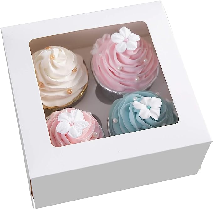 Delightful 4-Cupcake White Window Boxes: Elegant Packaging for Sweet ...