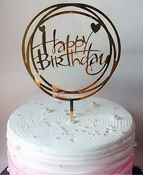Happy Birthday' Round Cake Topper in Elegant Gold and Black - Perfect ...